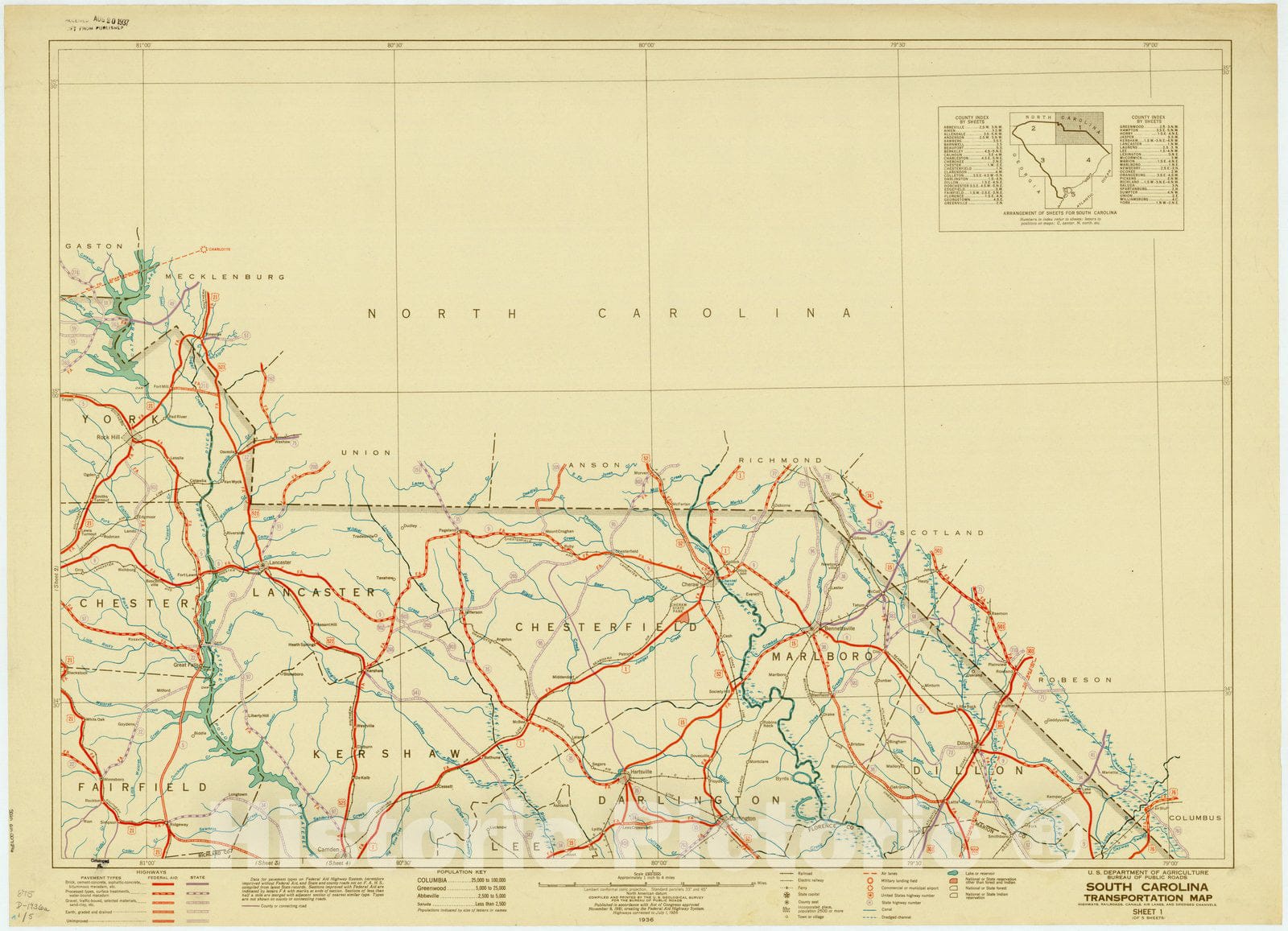 Map : South Carolina 1936 5, South Carolina transportation map : Highw ...