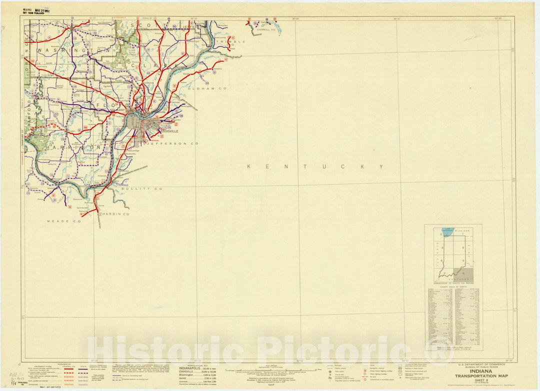 Map : Indiana 1947 5, Indiana transportation map , Antique Vintage Rep ...