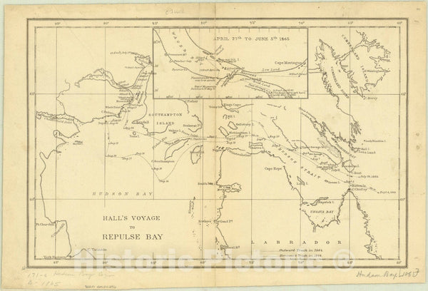 Map : Repulse Bay, Nunavut 1879, Hall's voyage to Repulse Bay, Antique ...