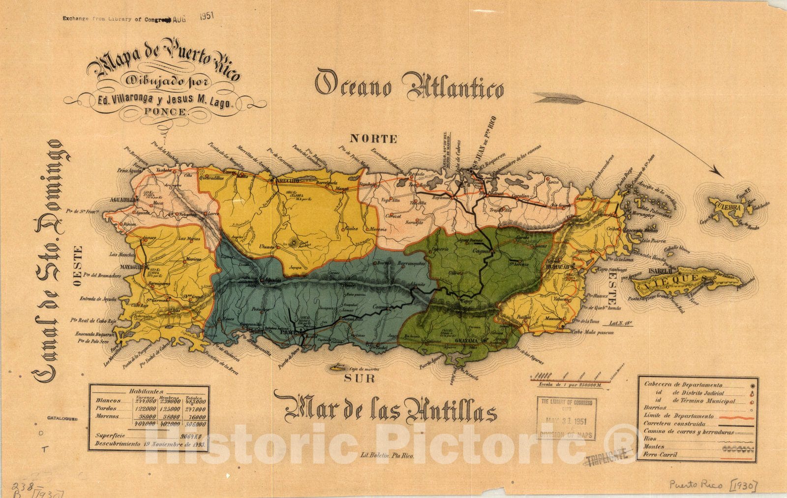 Map : Puerto Rico 1895, Mapa de Puerto Rico , Antique Vintage Reproduc ...