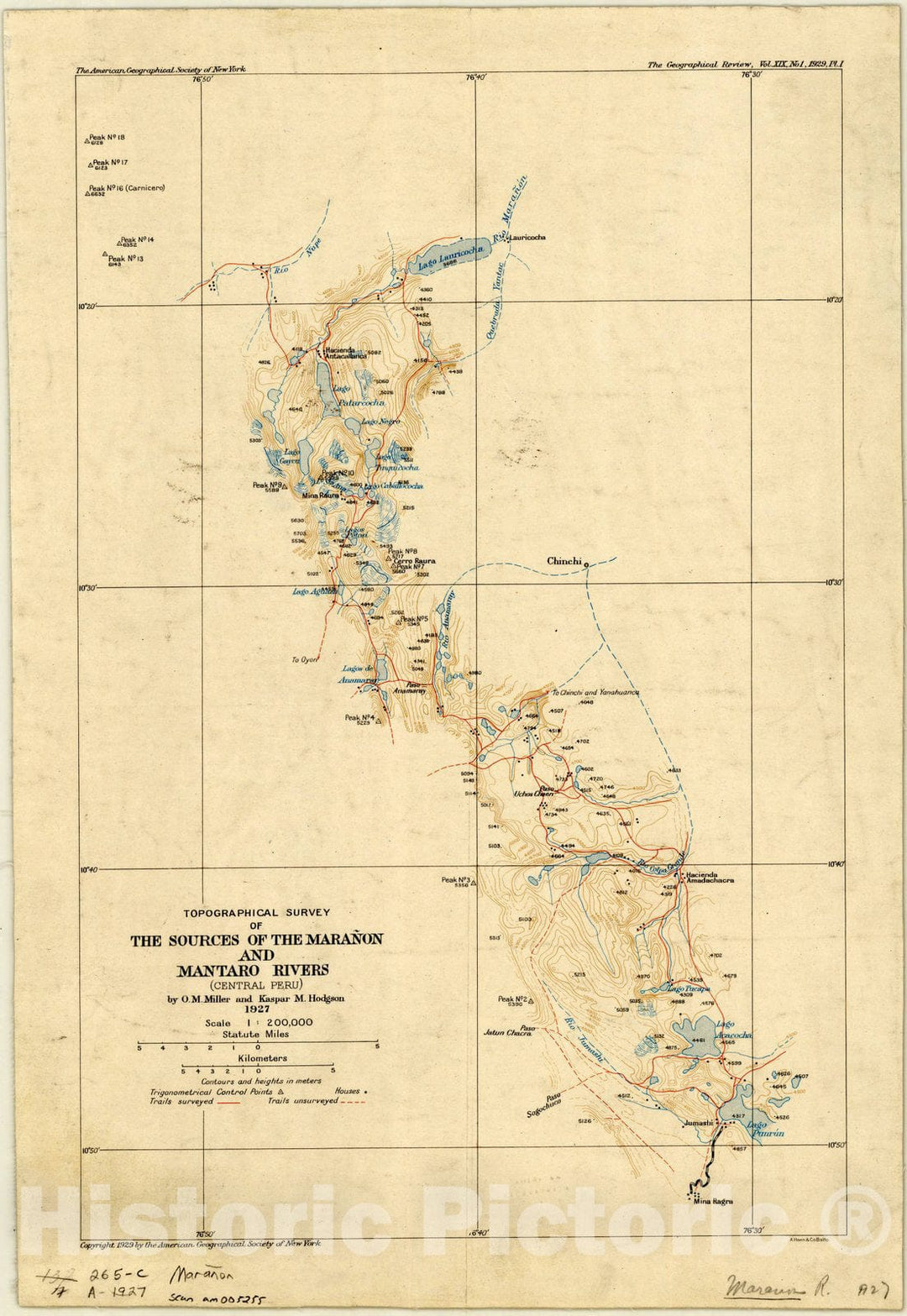 Map : Maranon and Mantaro Rivers, Peru 1929, Topographical survey of t ...