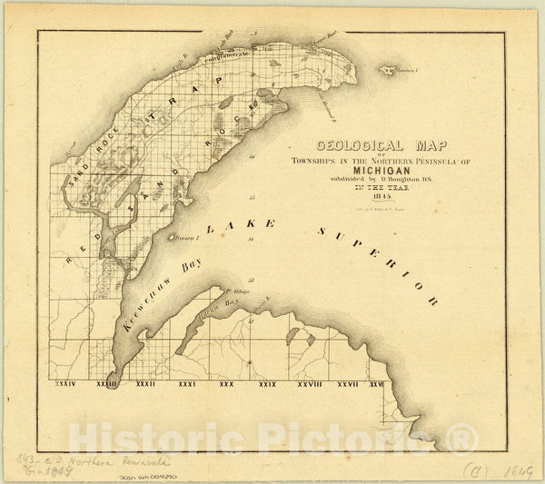 Map : Upper Peninsula Michigan 1849, Geological map of townships in th ...