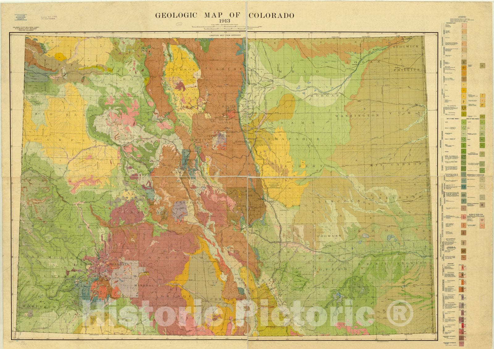 Map : Colorado 1913, Geologic map of Colorado , Antique Vintage Reprod ...