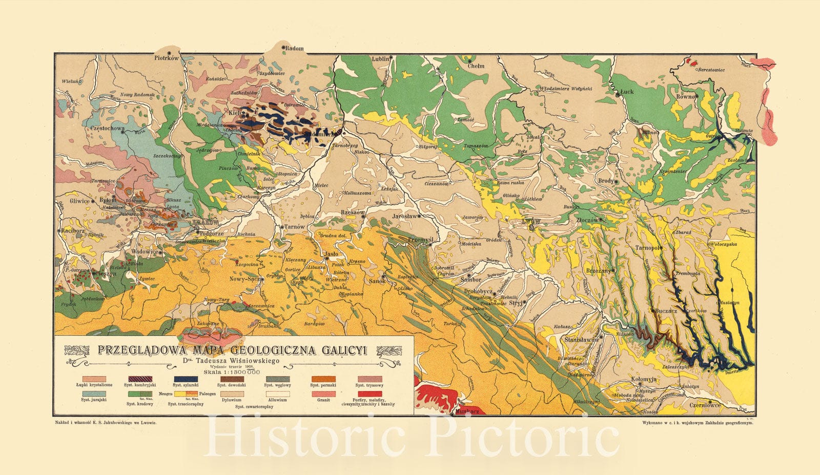 Map : Galicia, Poland and Ukraine 1908, Przegladowa mapa geologiczna G ...