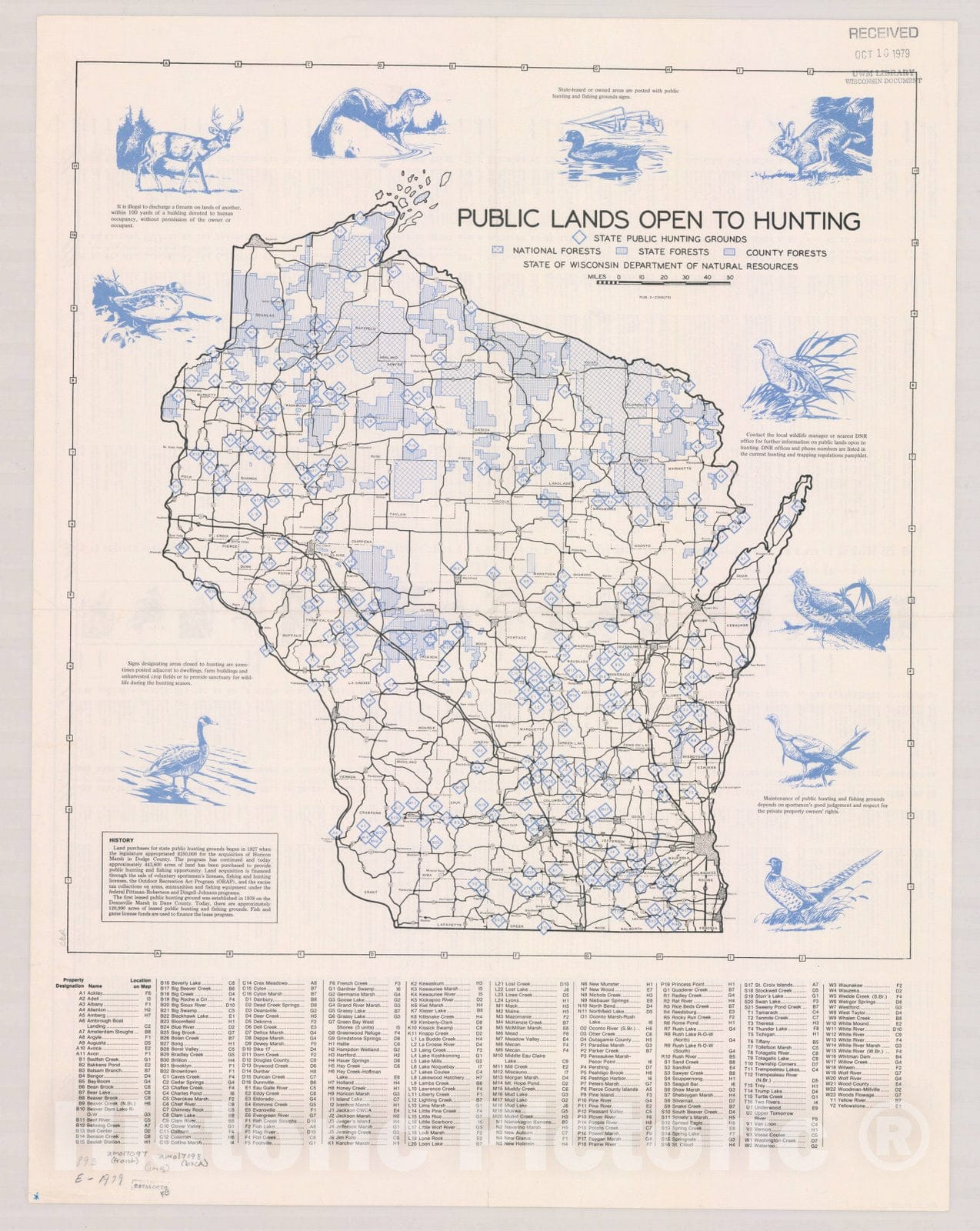 Map : Wisconsin 1979, Public lands open to hunting , Antique Vintage R ...