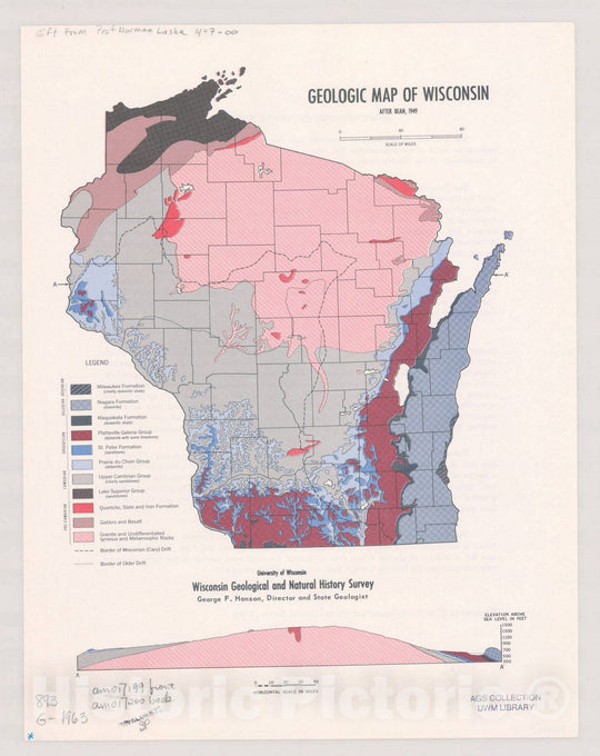Map : Wisconsin 1963, Geologic map of Wisconsin, after Bean, 1949 , An ...
