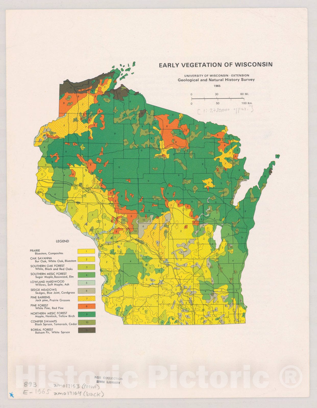 Map : Wiscosnin 1965, Early vegetation of Wisconsin , Antique Vintage ...