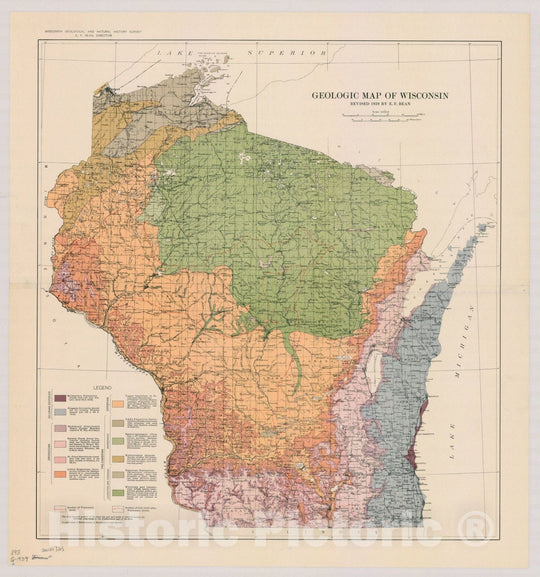 Map : Wisconsin 1939, Geologic map of Wisconsin, Antique Vintage Repro ...