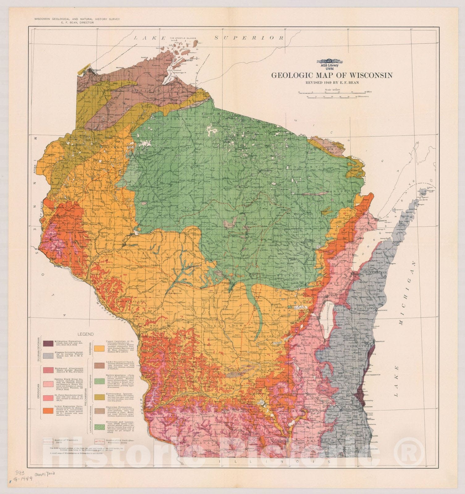 Map : Wisconsin 1949, Geologic map of Wisconsin, Antique Vintage Repro ...