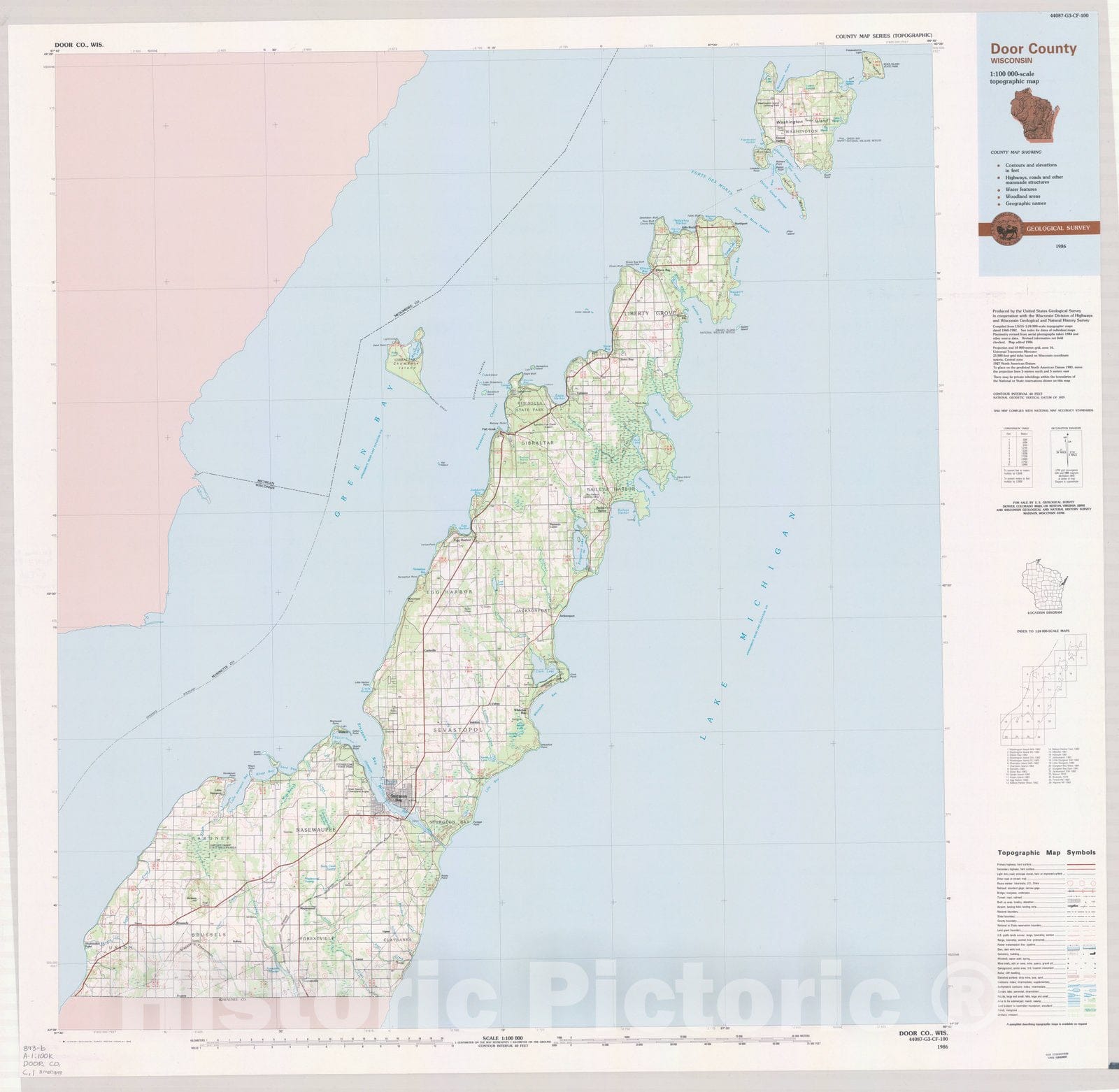 Map : Door County, Wisconsin 1986, County map series (topographic), [W ...