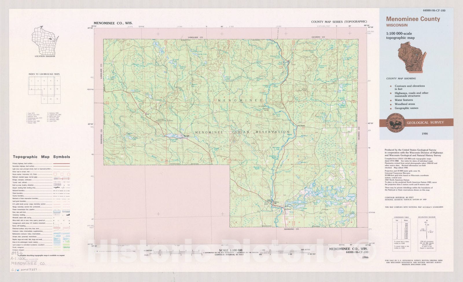 Map : Menominee County, Wisconsin 1986, County map series (topographic ...