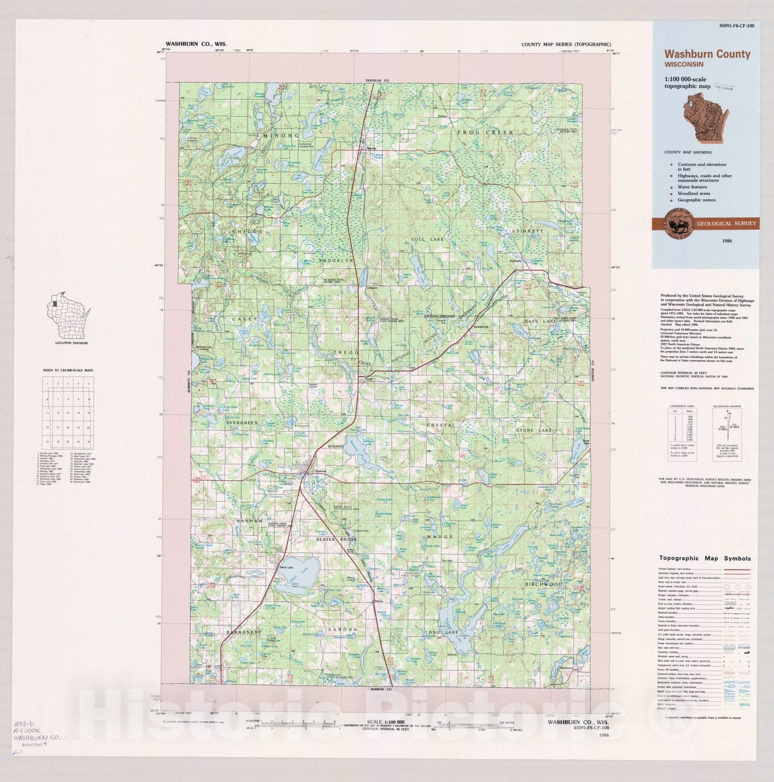 Map : Washburn County, Wisconsin 1986 1, County map series (topographi ...