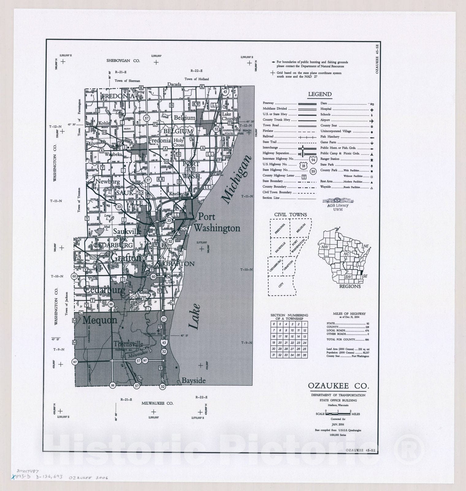 Map : Ozaukee County, Wisconsin 2006, [Wisconsin county transportation ...