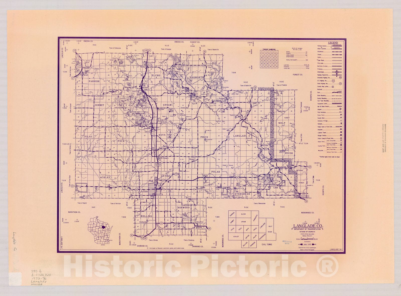 Map : Langlade County, Wisconsin 1972-1976, [Wisconsin county transpor ...