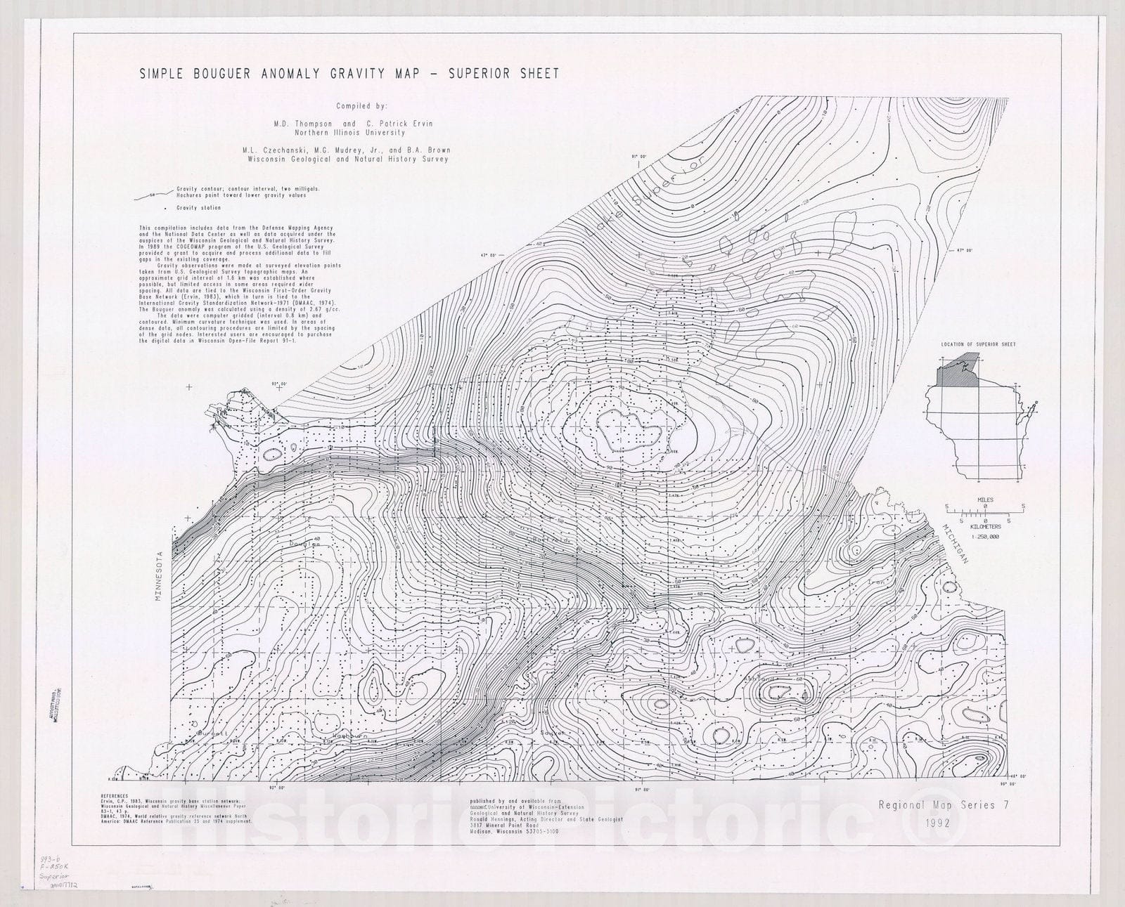Map : Wisconsin 1983, Simple bouger gravity map, Superior sheet , Anti ...