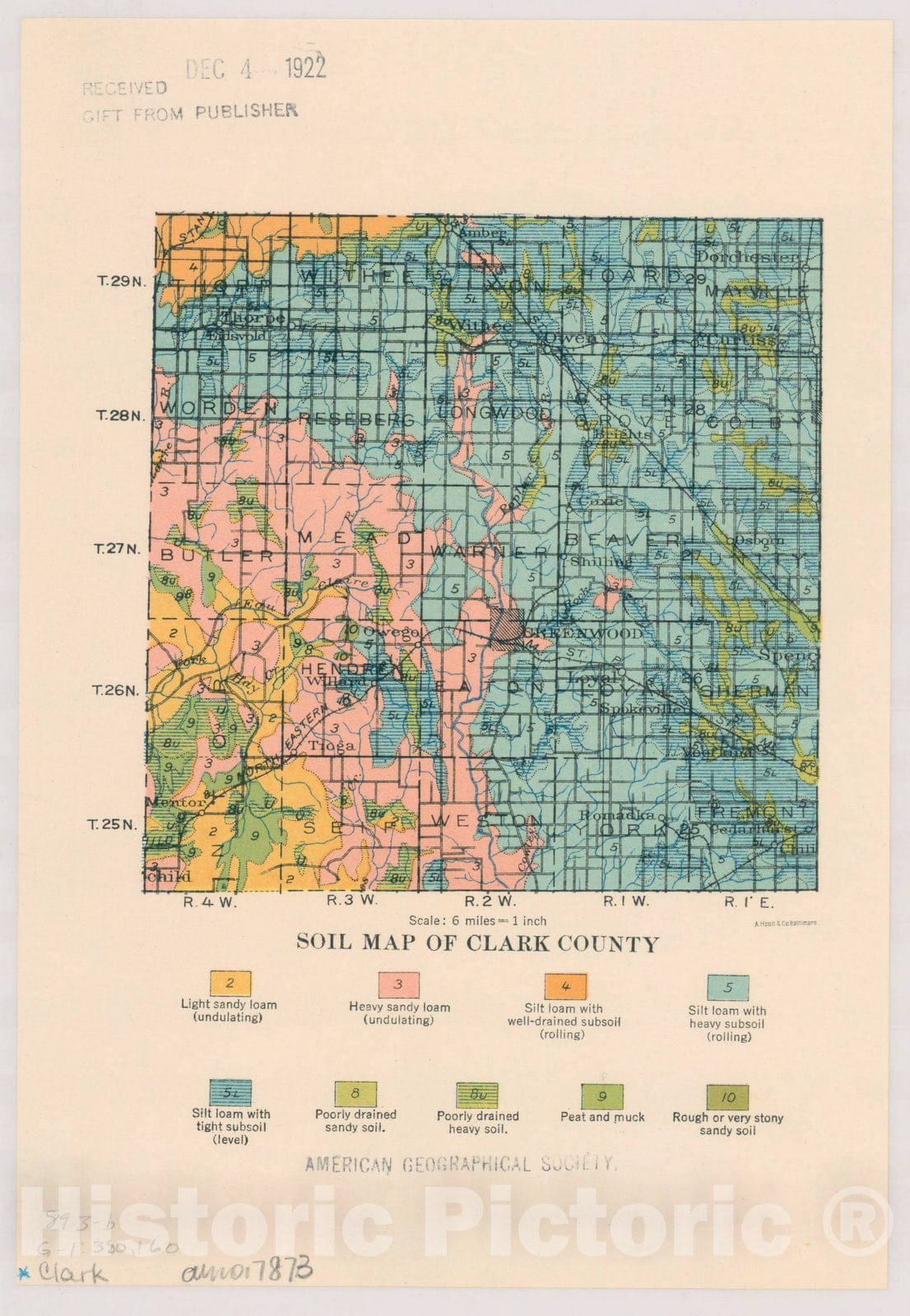 Map : Clark County, Wisconsin 1922, Soil map of Wisconsin , Antique Vi ...