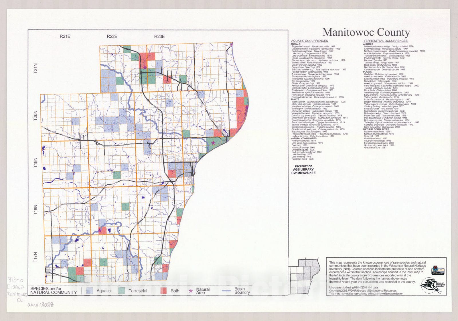 Map : Manitowoc County, Wisconsin 2002, Natural Heritage Inventory Wis ...