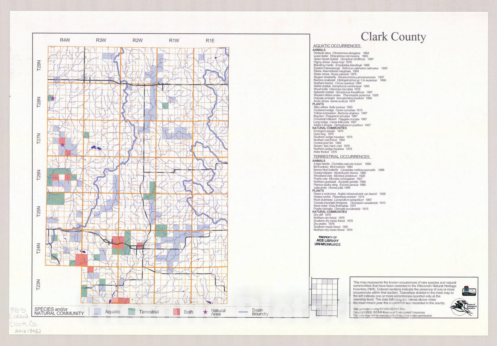 Map : Clark County, Wisconsin 2002, Natural Heritage Inventory Wiscons ...