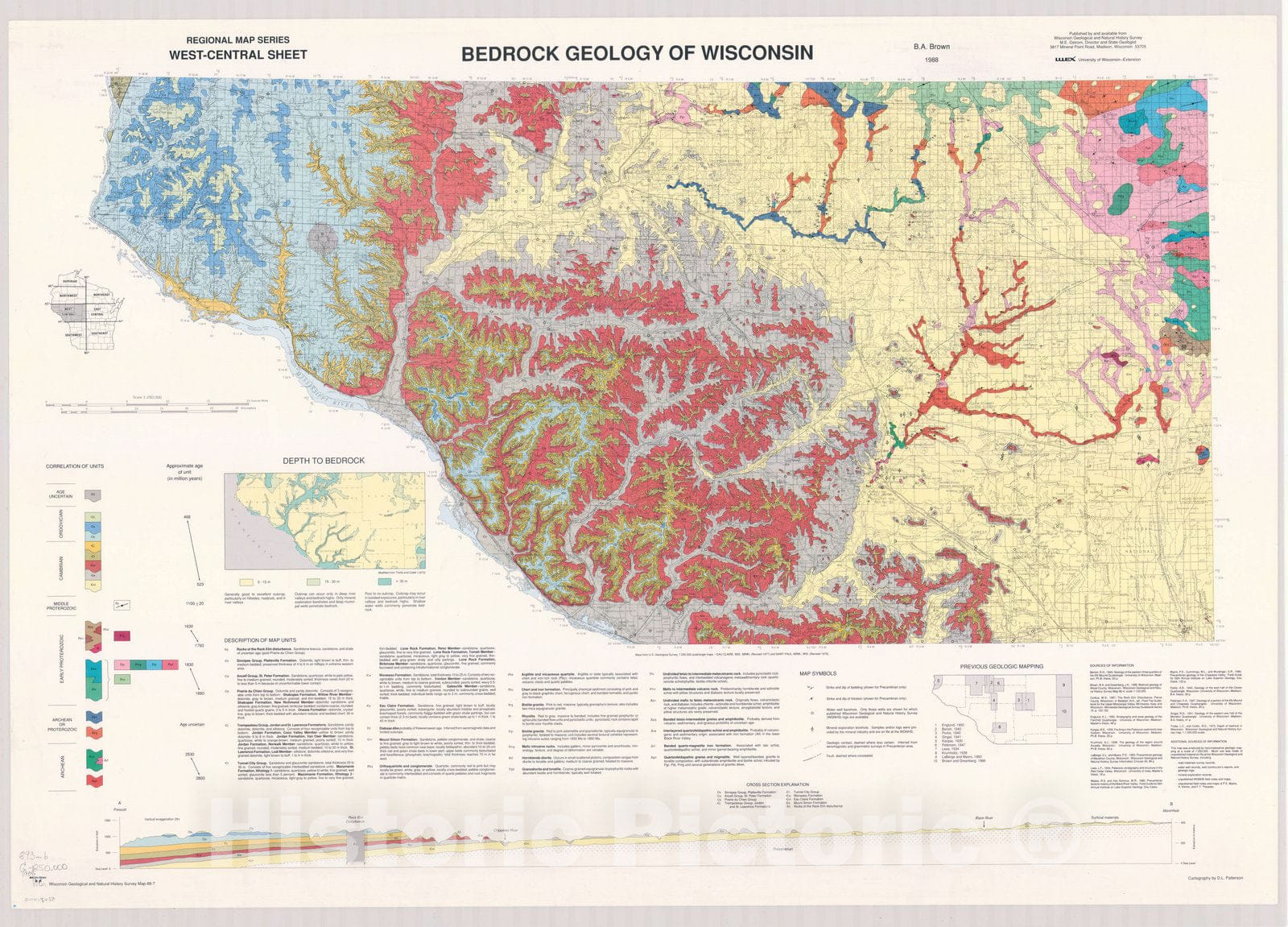 Map : Wisconsin 1988 2, Bedrock geology of Wisconsin : west-central sh ...