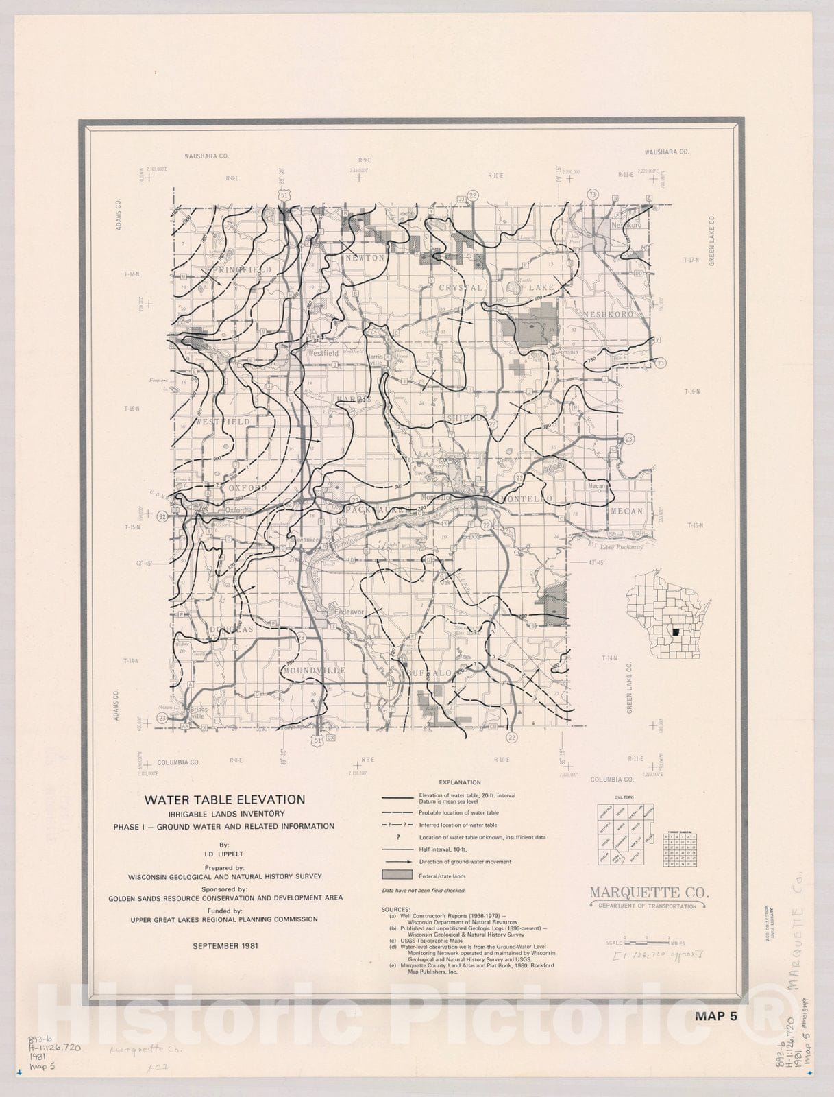 Map : Marquette County, Wisconsin 1981, Water table elevation, [name o ...