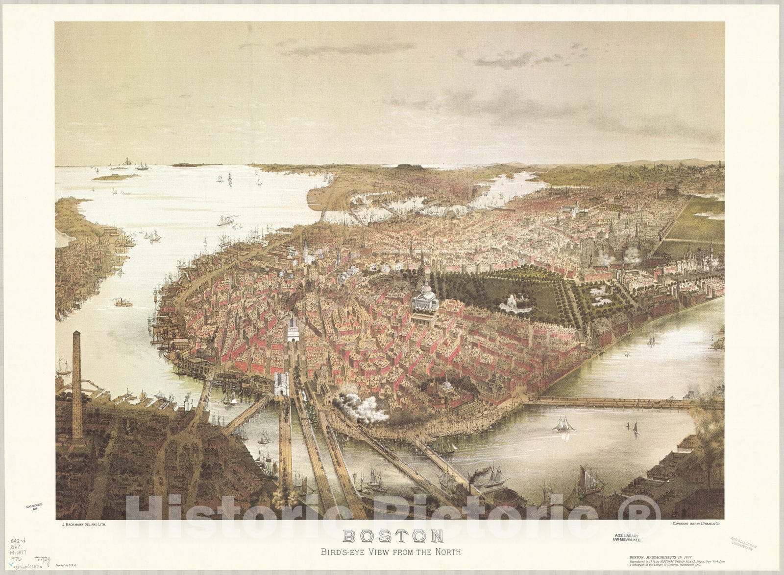 Map : Boston, Massachusetts 1877 1976, Boston bird's-eye-view from the ...