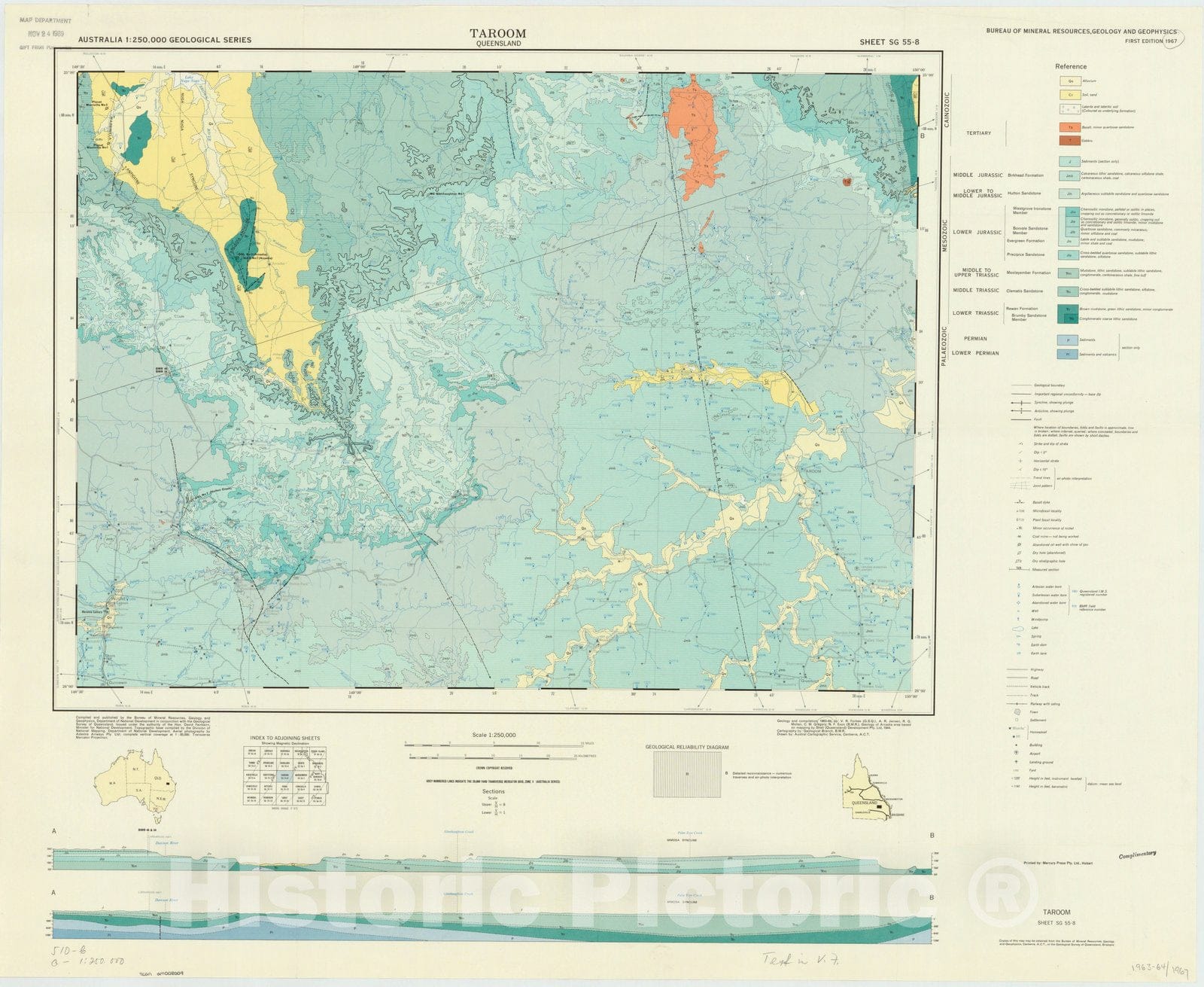 Map : Taroom, Queensland, Australia 1967, Australia 1:250,000 geologic ...