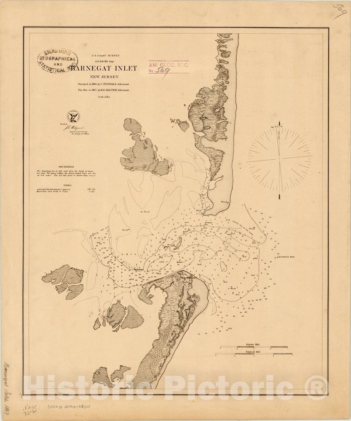 Map : New Jersey 1866, Barnegat Inlet, New Jersey , Antique Vintage Re ...