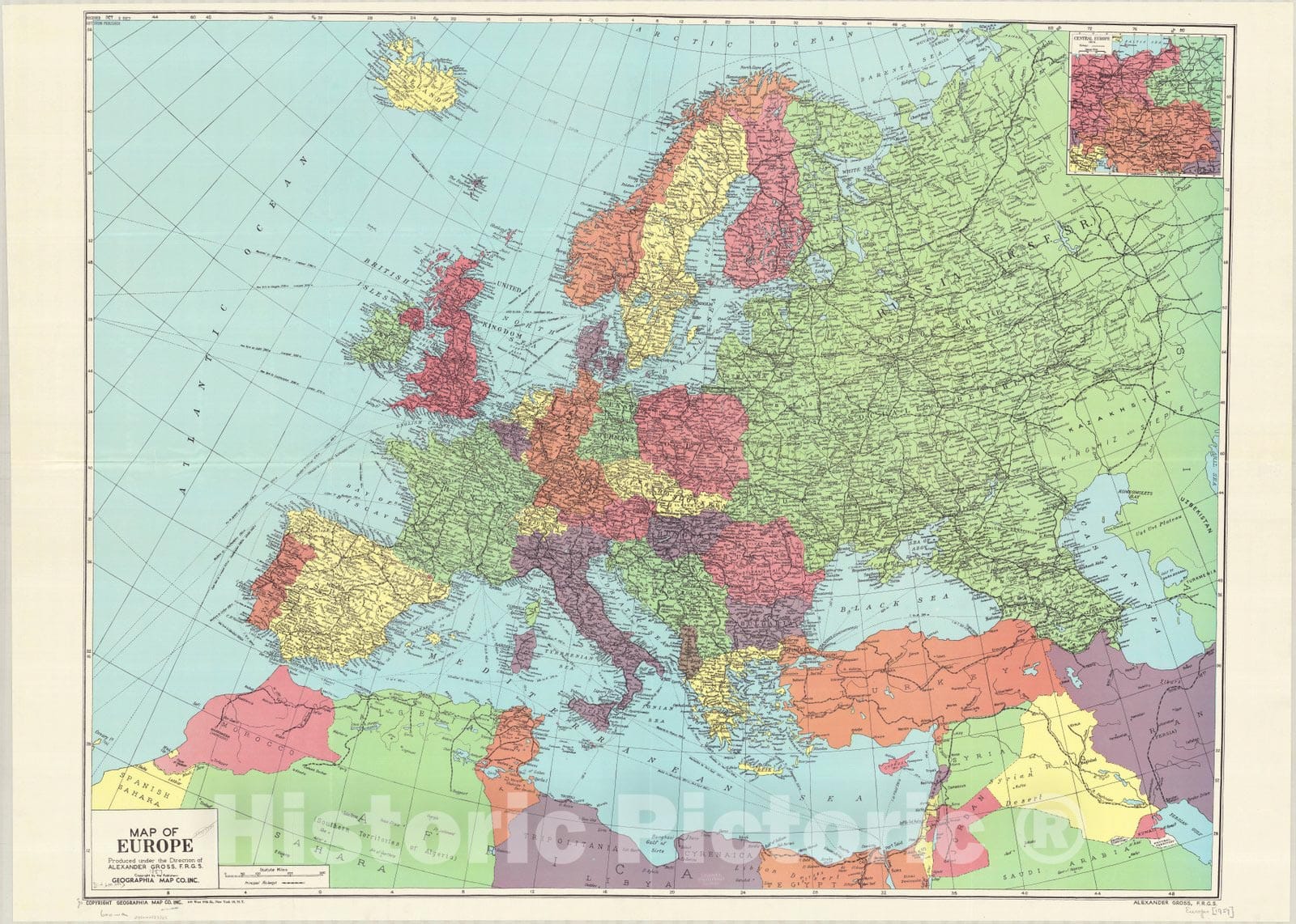 Map : Europe 1957, Map of Europe , Antique Vintage Reproduction ...