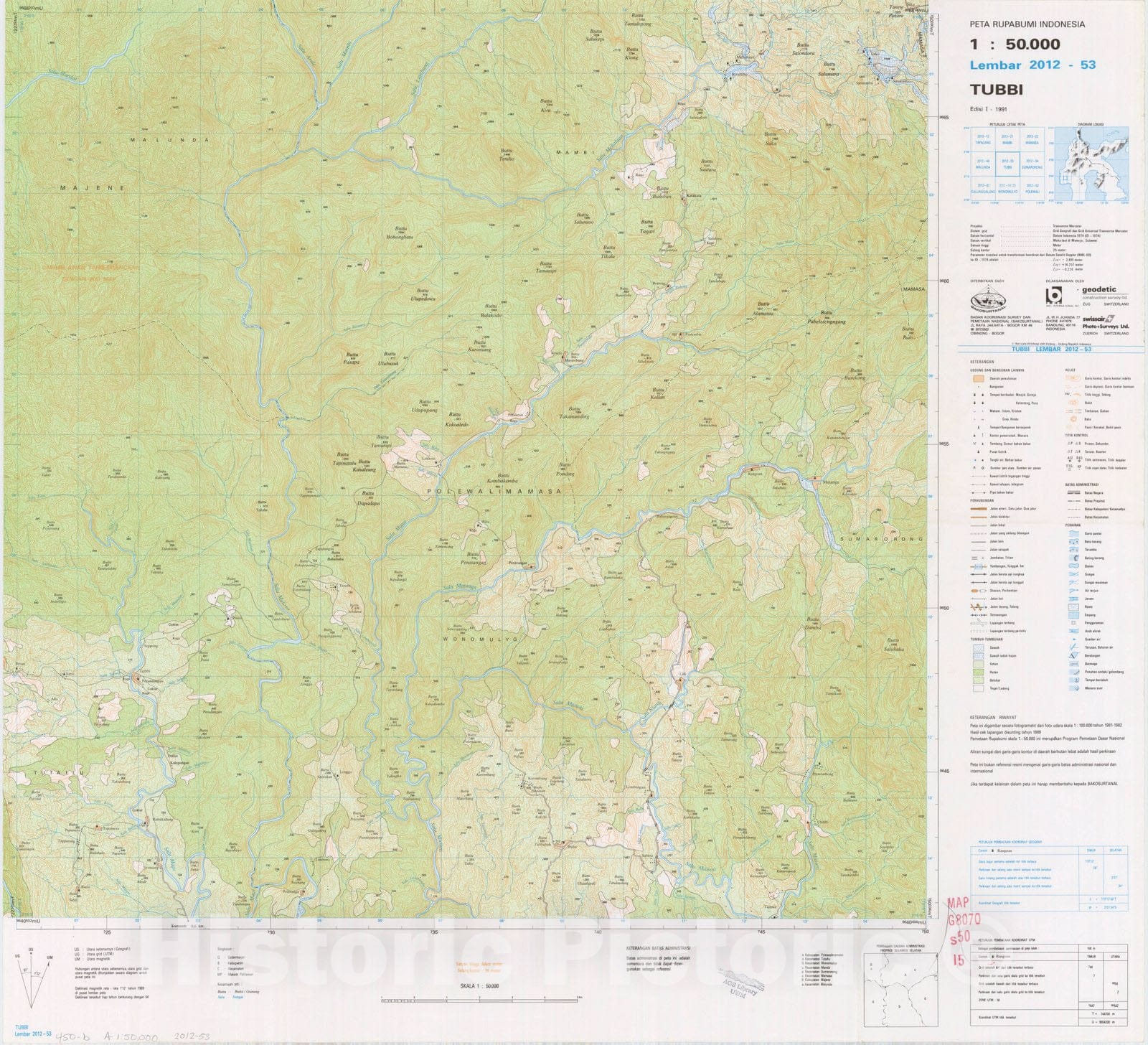 Map : Tubbi, Indonesia 1991, Peta rupabumi Indonesia, 1:50,000 , Antiq ...