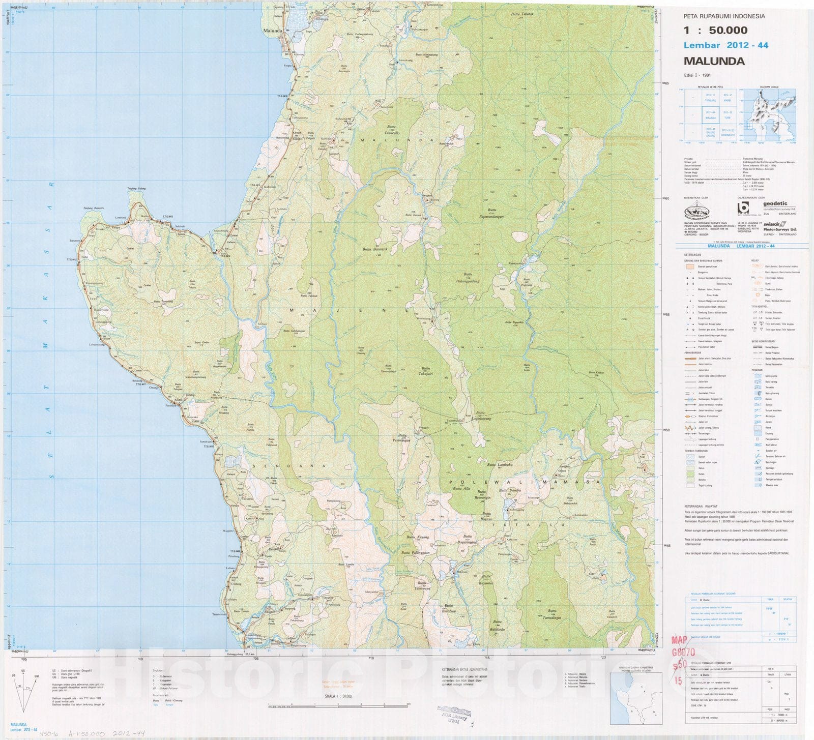 Map : Malunda, Indonesia 1991, Peta rupabumi Indonesia, 1:50,000 , Ant ...