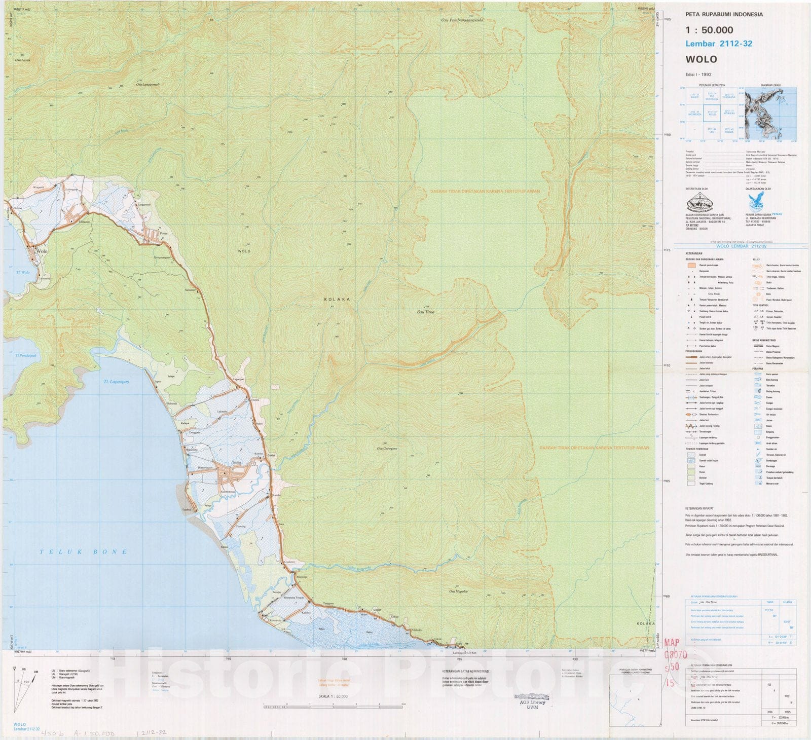 Map : Wolo, Indonesia 1991, Peta rupabumi Indonesia, 1:50,000 , Antiqu ...