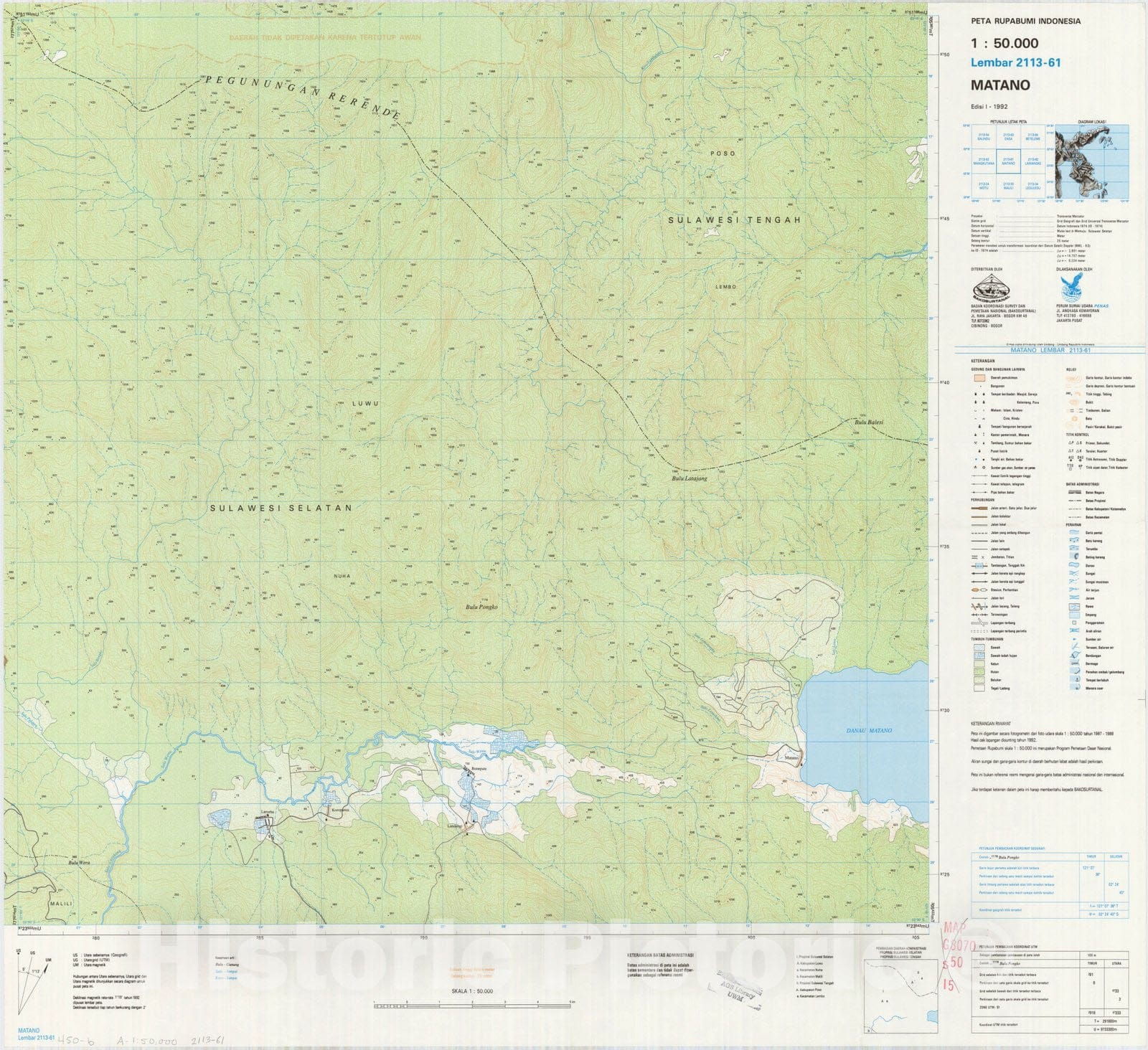 Map : Matano, Indonesia 1991, Peta rupabumi Indonesia, 1:50,000 , Anti ...