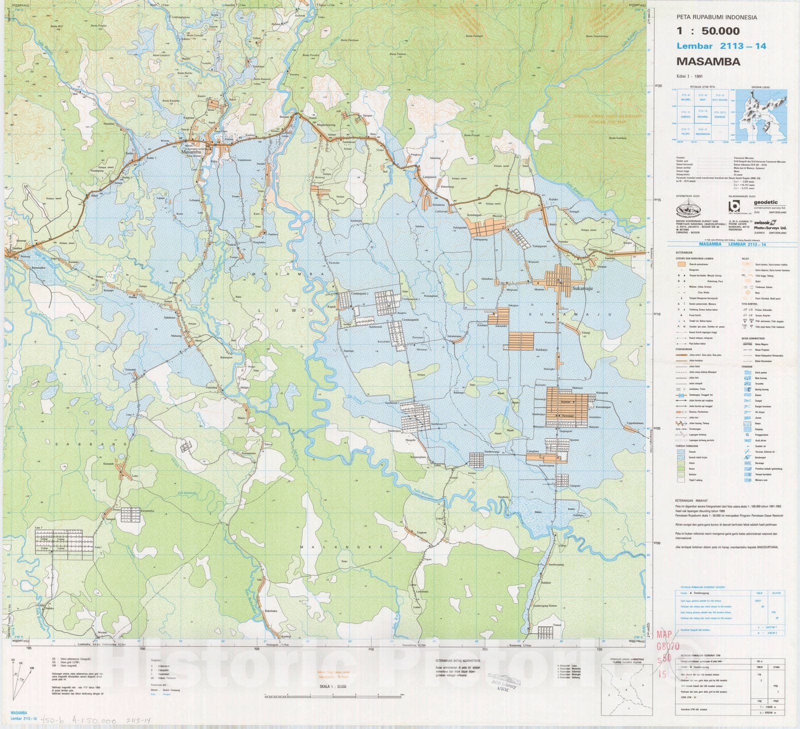Map : Masamba, Indonesia 1991, Peta rupabumi Indonesia, 1:50,000 , Ant ...