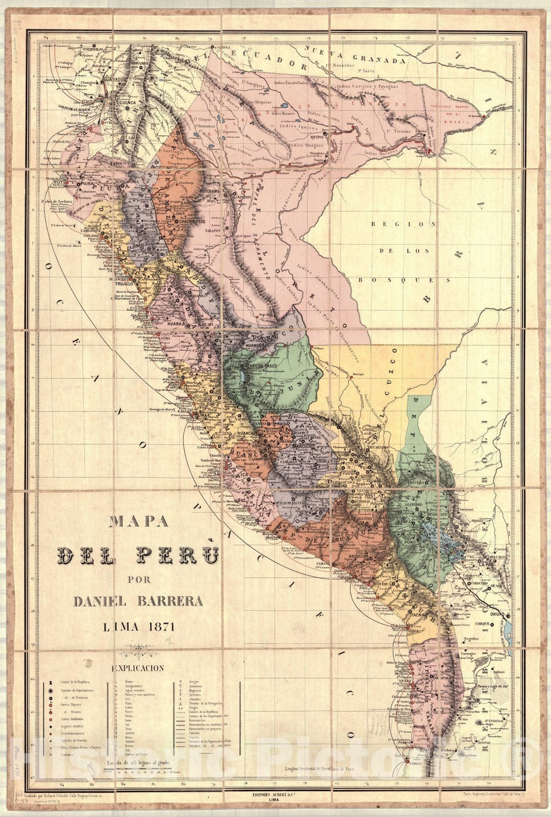 Map : Peru 1871, Mapa del Peru , Antique Vintage Reproduction ...