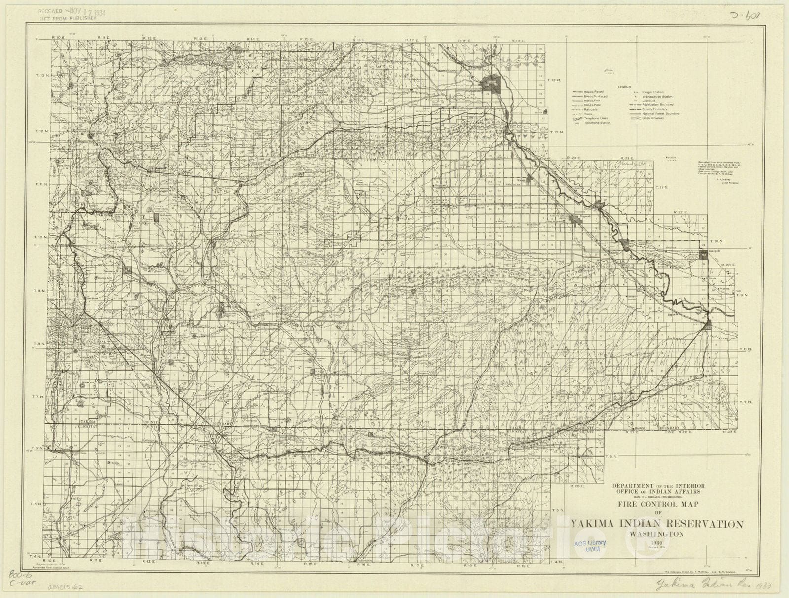 Map : Yakima Indian Reservation, Washington 1930, Fire control map of ...