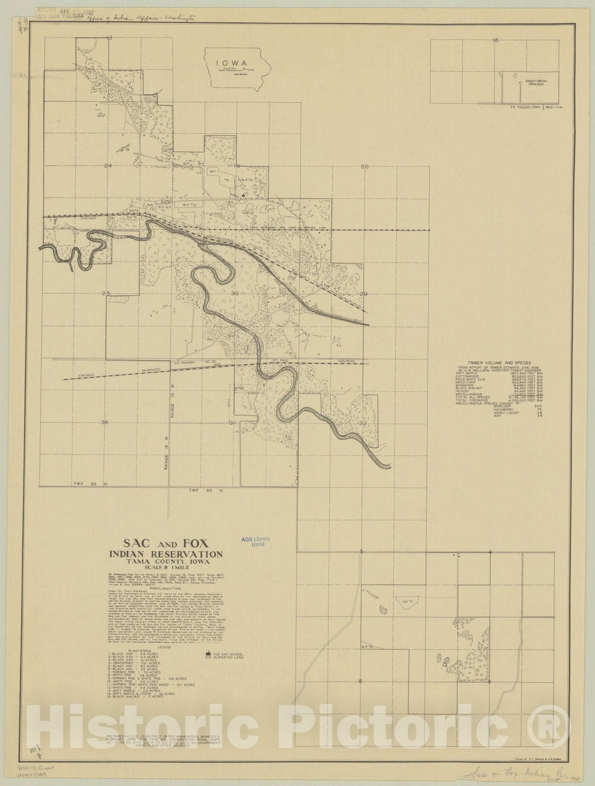 Map : Tama County, Iowa 1938, Sac and Fox Indian Reservation, Tama Cou ...