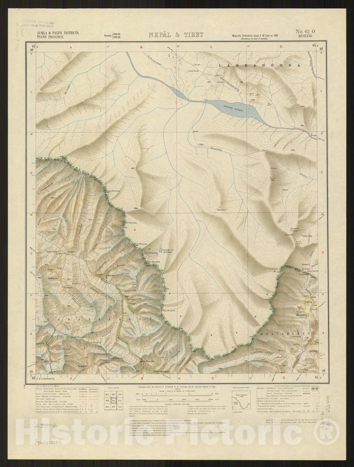 Map : Nepal & Tibet 1929, Jumla & Palpa Districts, Tsang Province, Nep ...