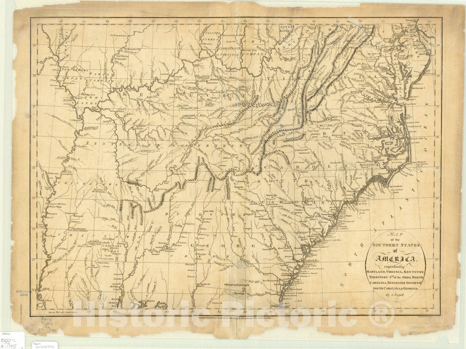 Map : Southern States of America 1795, Antique Vintage Reproduction ...