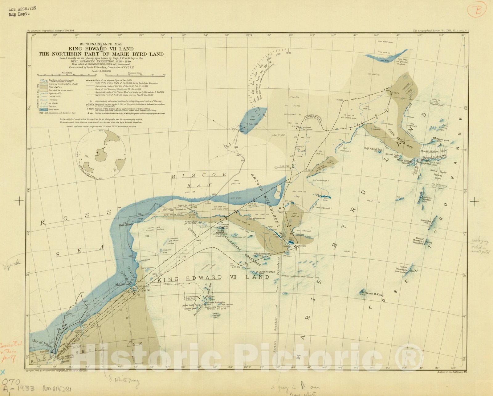 Map : Antarctica 1933, Reconnaissance map of King Edward VII Land and ...