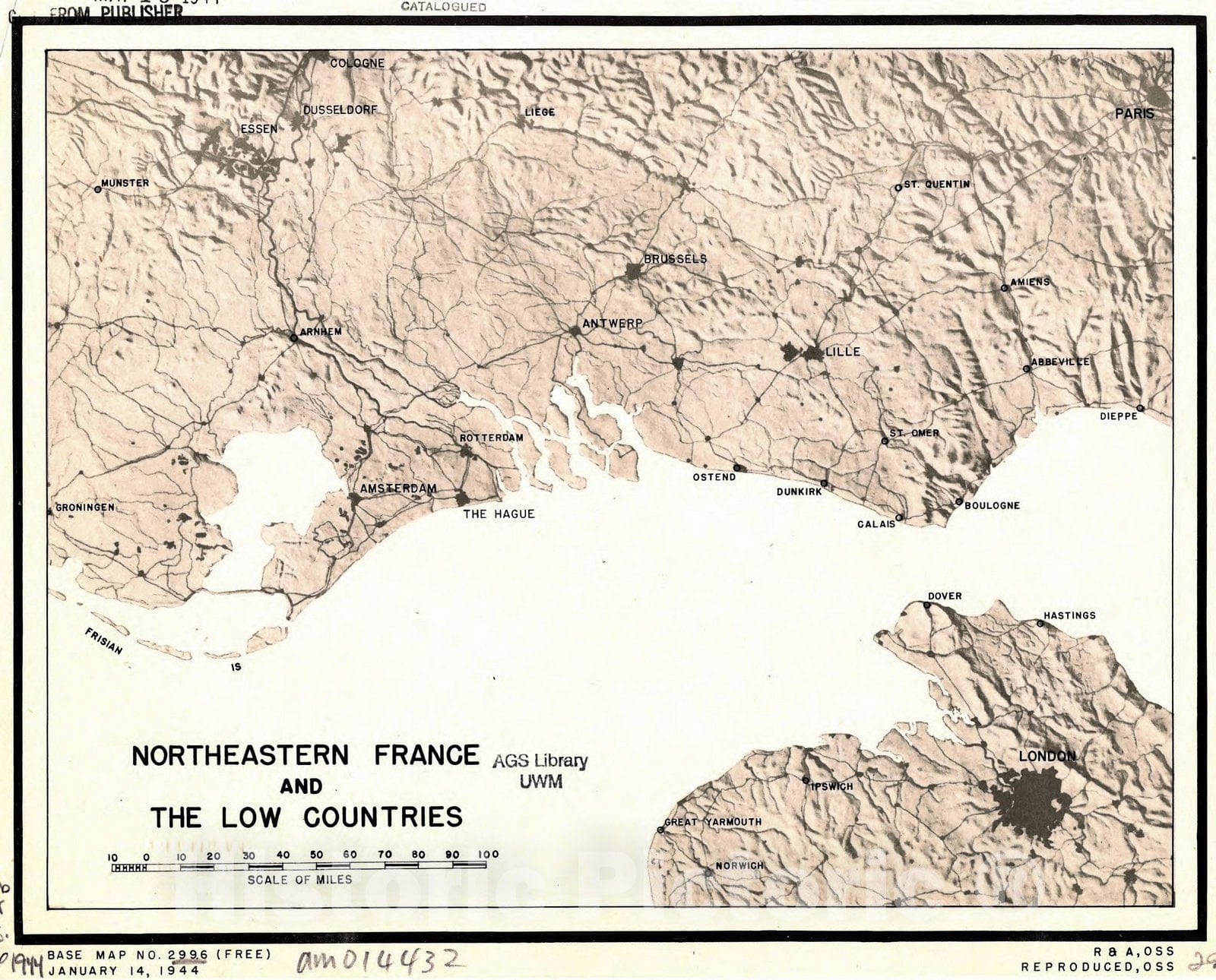 Map : France 1944, Northeastern France and the low countries , Antique ...