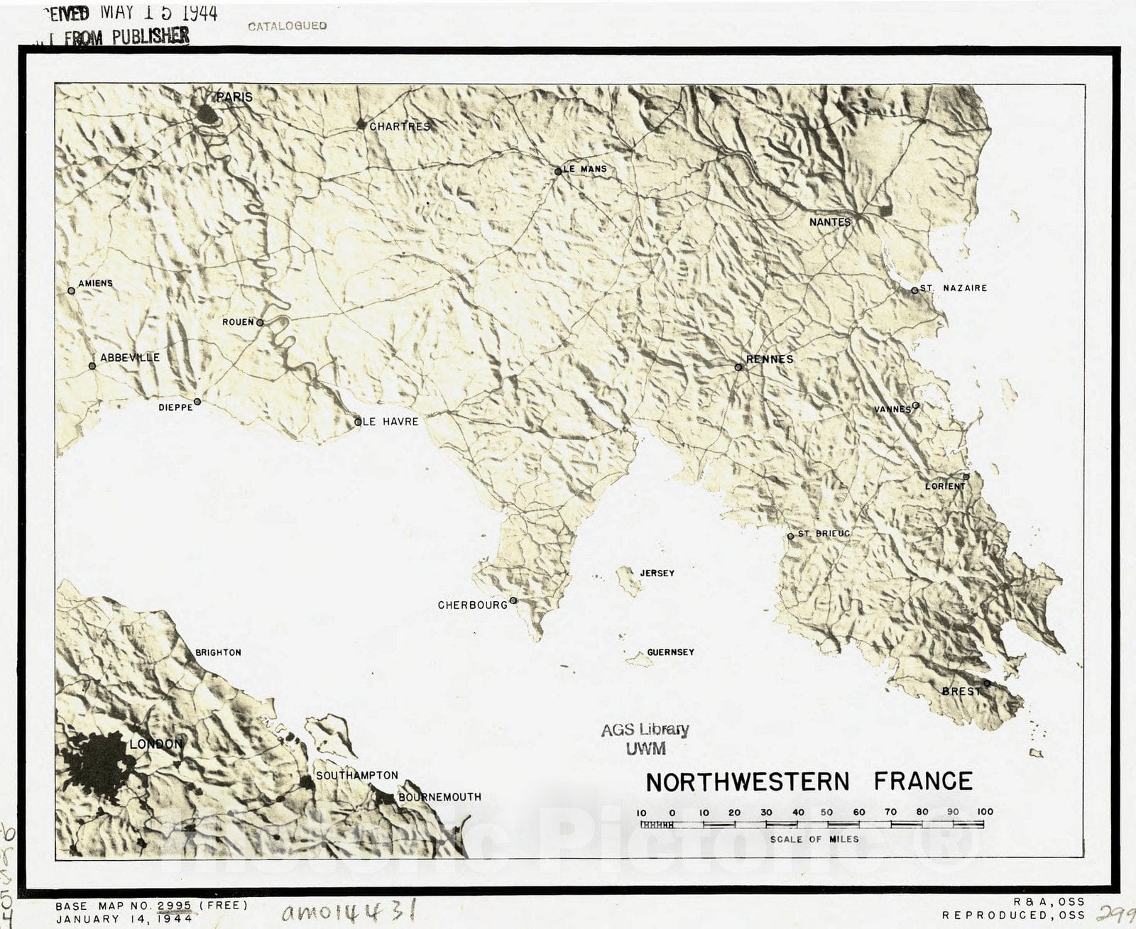 Map : France 1944, Northwestern France , Antique Vintage Reproduction ...
