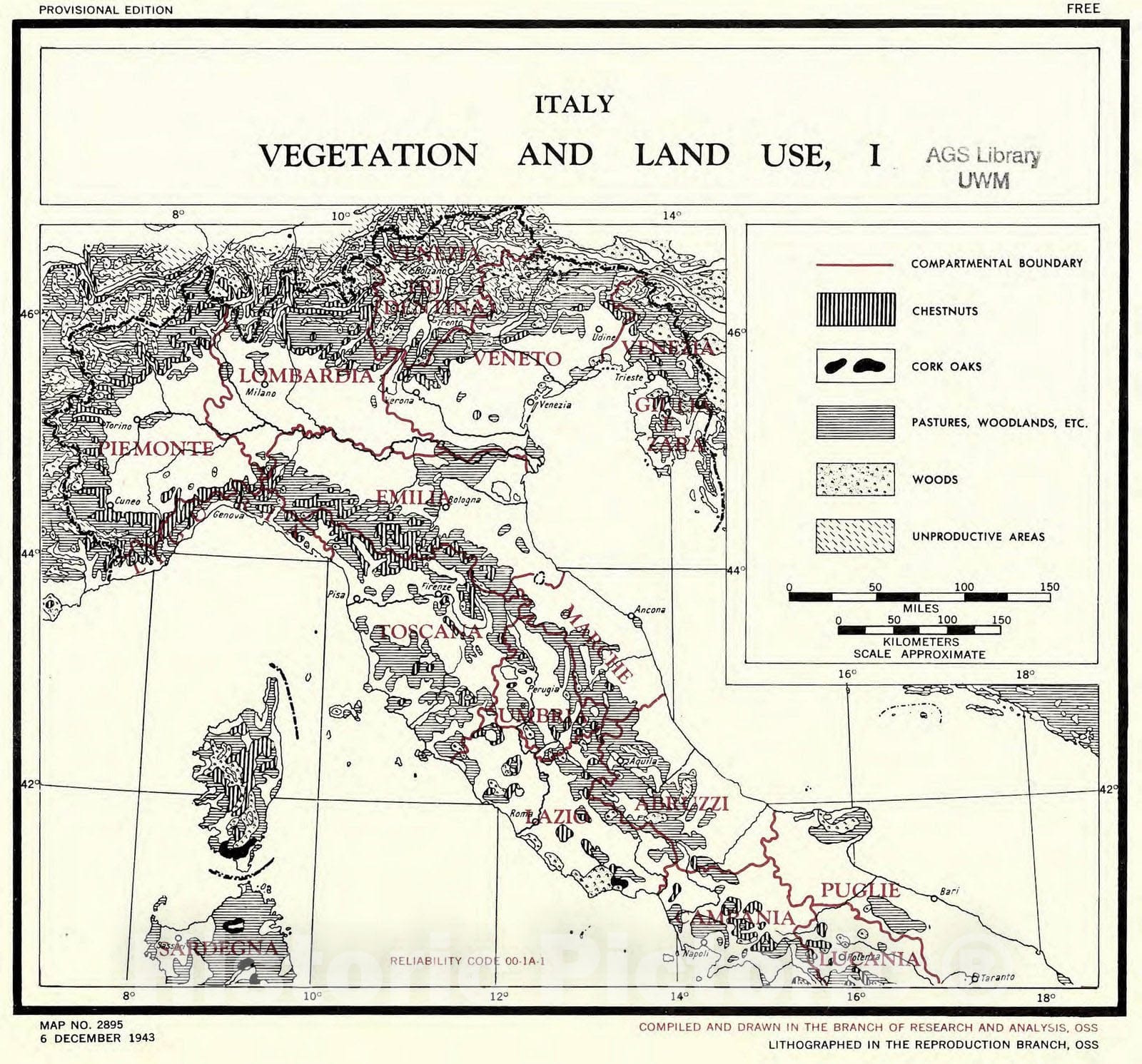 Map : Italy 1943 1, Italy, vegetation and land use , Antique Vintage R ...