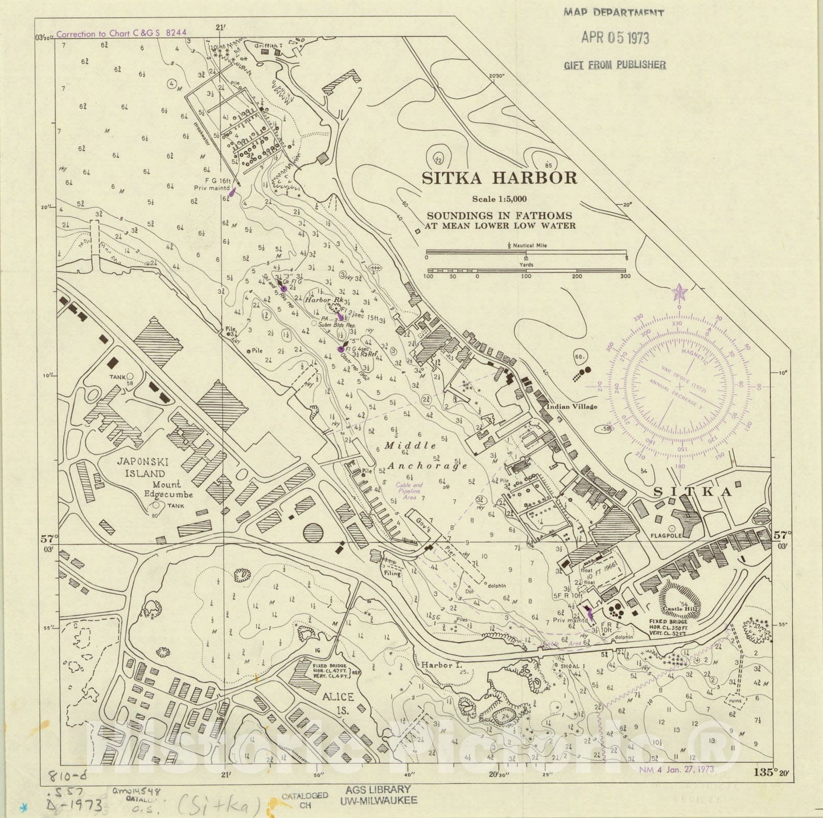 Map : Sitka Harbor, Alaska 1973, Sitka Harbor : correction to chart C ...