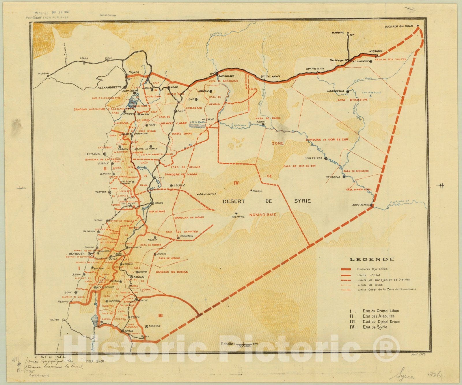 Map : Syria 1926, [Carte de Syrie et du Liban 1926] , Antique Vintage ...
