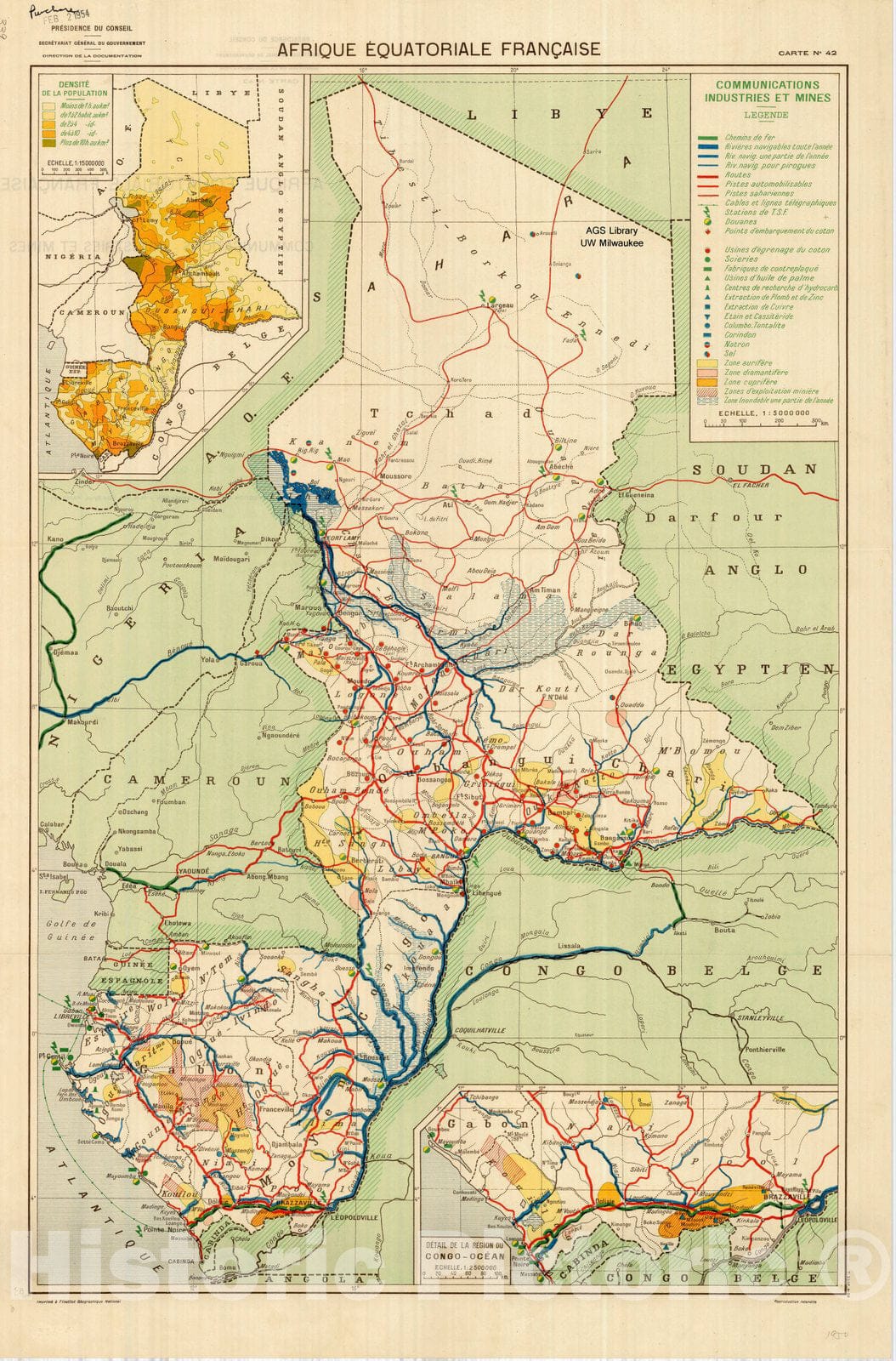 Map : French-speaking Equatorial Africa 1950, Afrique equatoriale fran ...