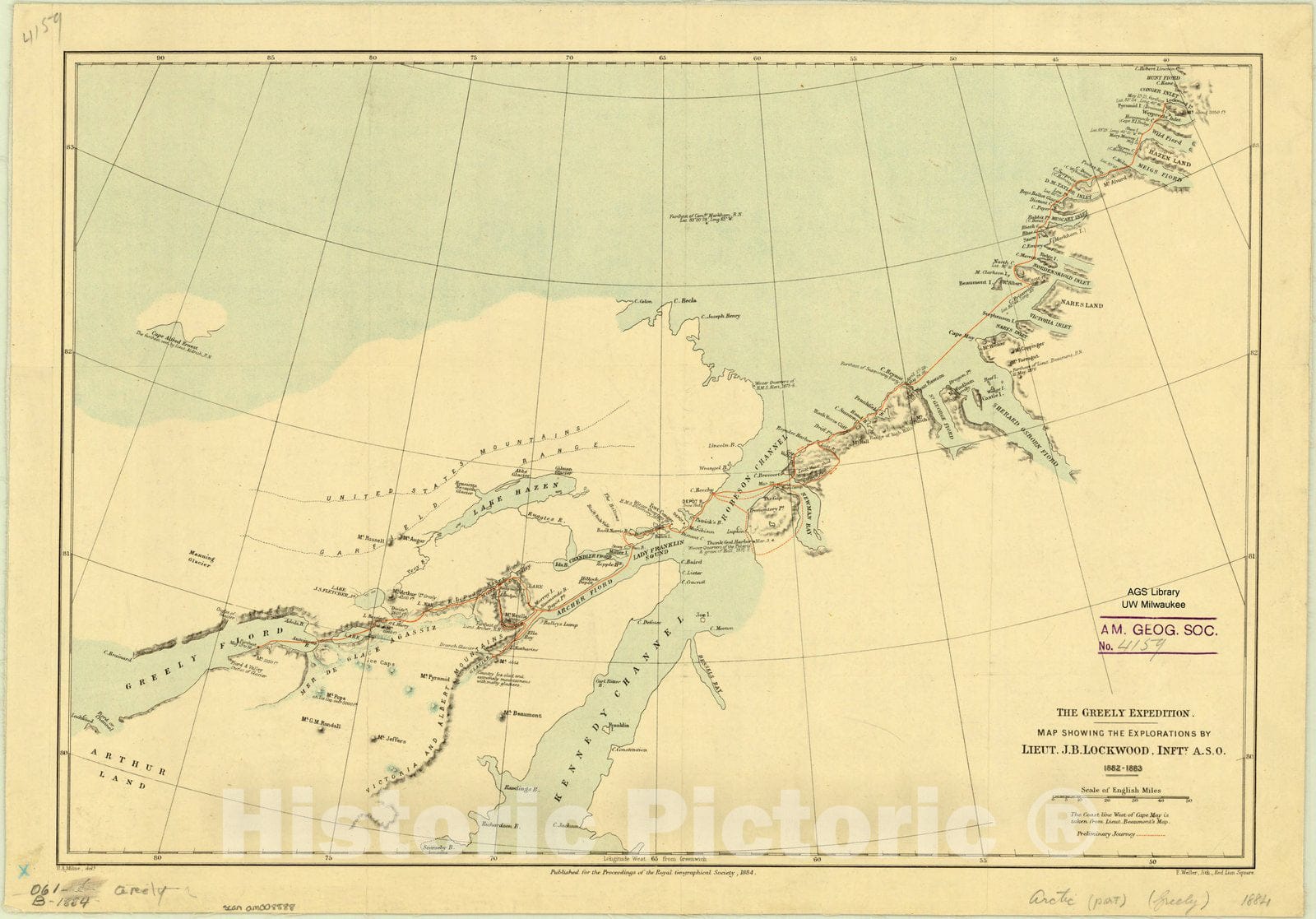 Map : Arctic regions 1884, The Greely Expedition : map showing the exp ...