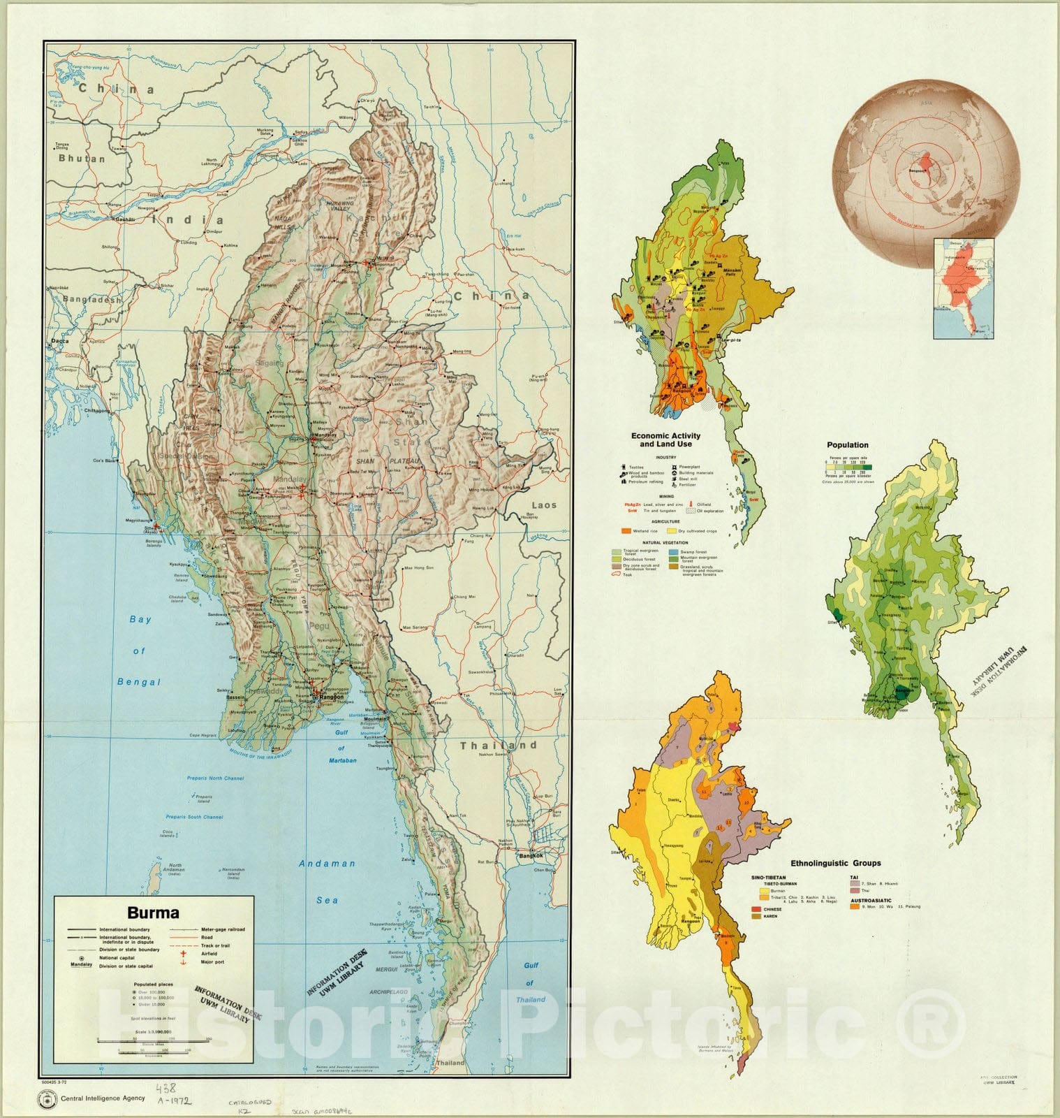 Map : Burma 1972, Antique Vintage Reproduction - Historic Pictoric