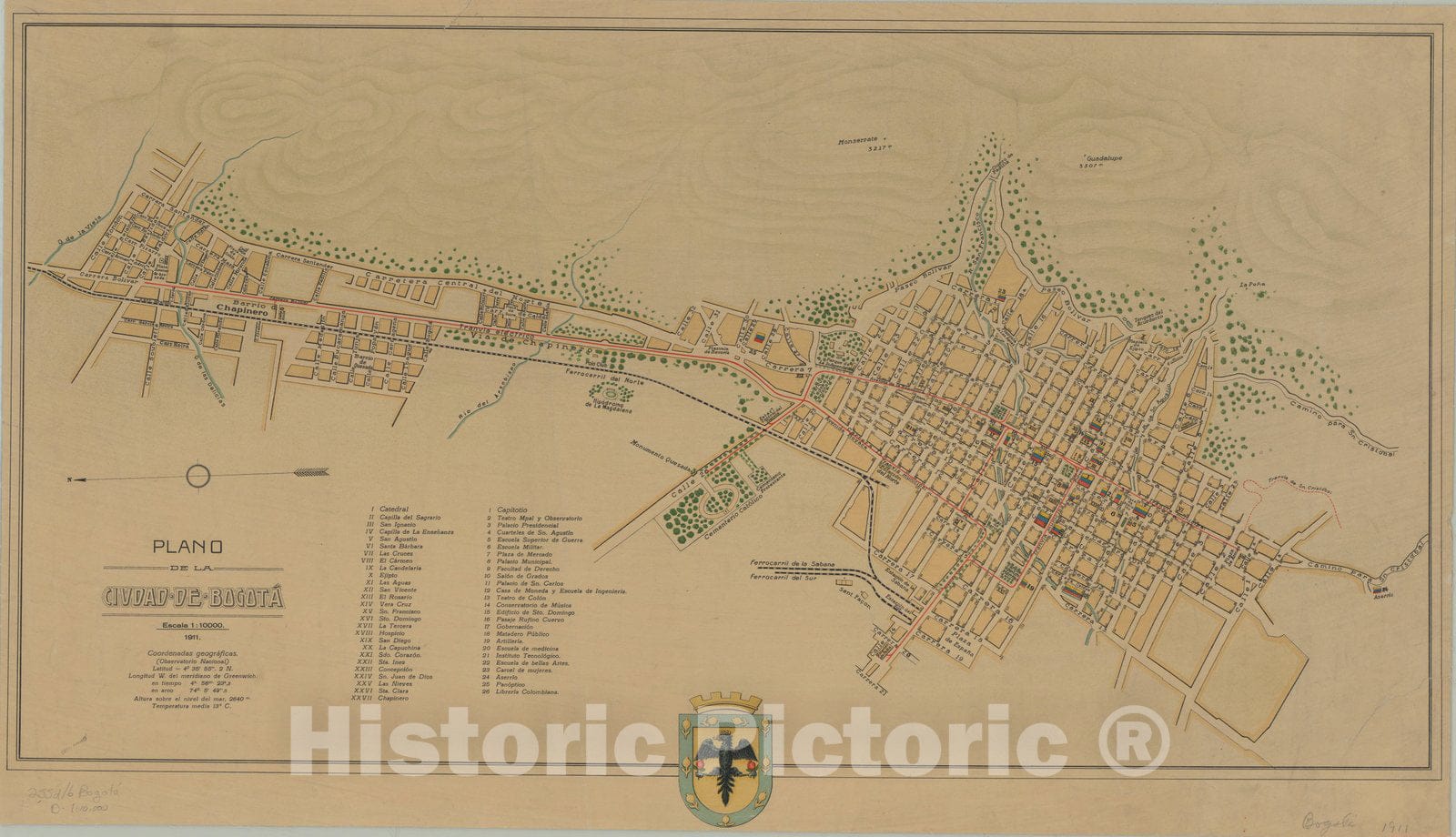 Map : Bogota (Colombia) 1911, Plano de la ciudad de Bogota, Antique Vi ...