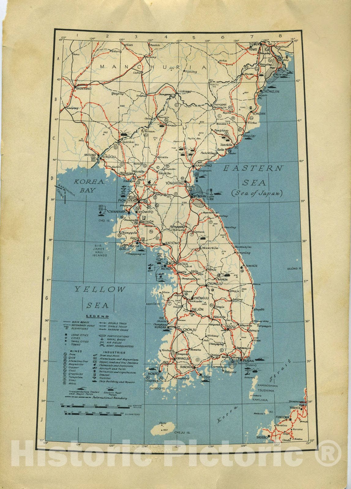 Map : Map of Korea 1945 8, Map of Korea, 1945 , Antique Vintage Reprod ...