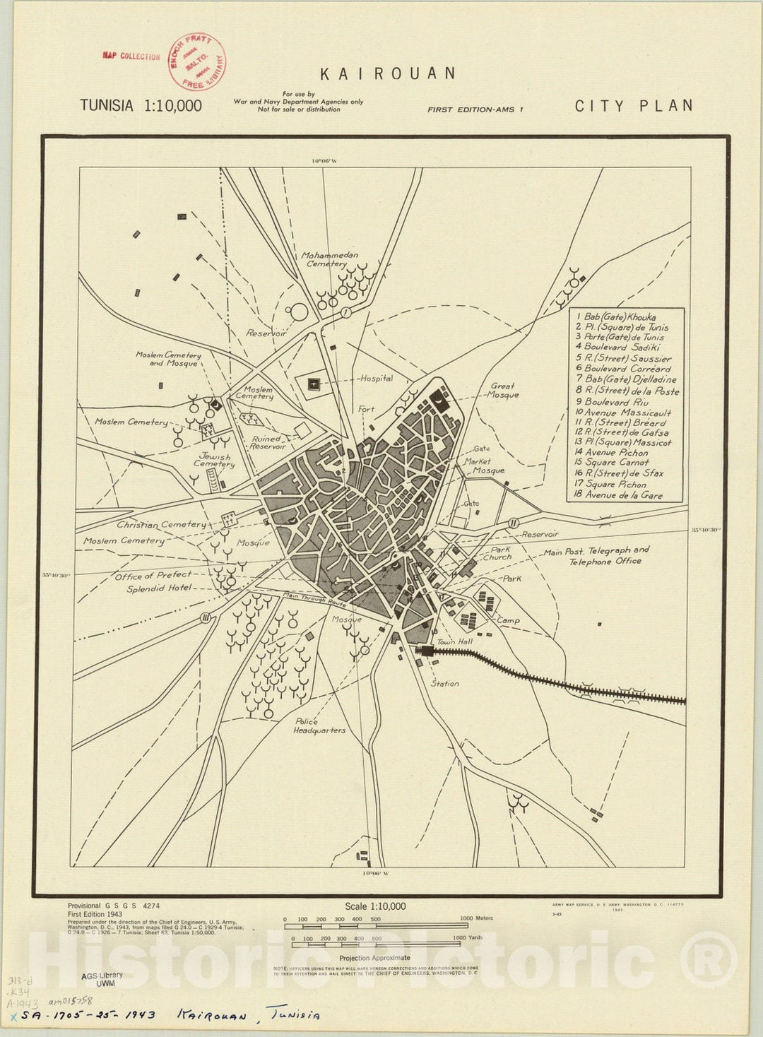 Map : Qayrawa?n, Tunisia 1943, Kairouan, city plan , Antique Vintage R ...